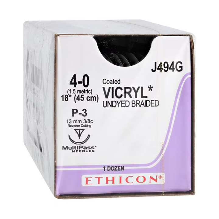 Ethicon J494G Sutures 4-0 Coated VICRYL Undyed P-3 18'' 12/Box – Bondi Medical Supplies Inc